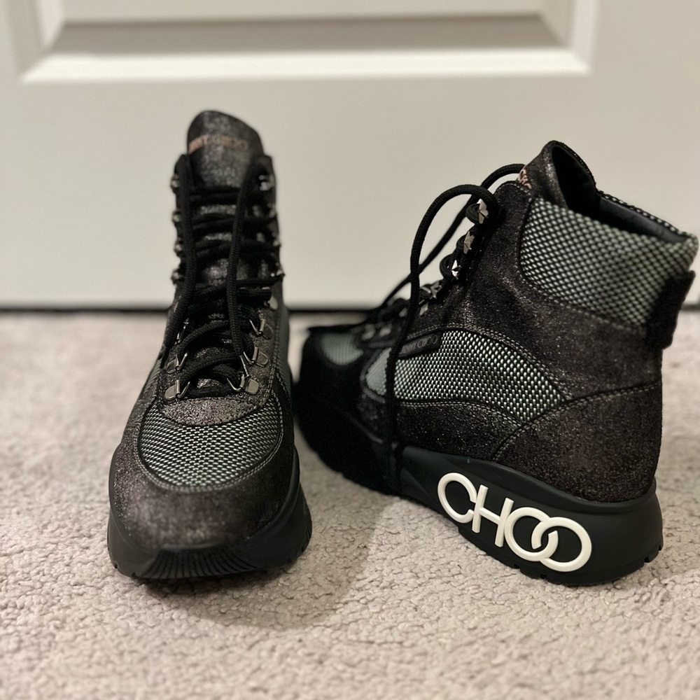 Jimmy Choo Black Inca Metallic Suede And Woven Exagge… - Gem